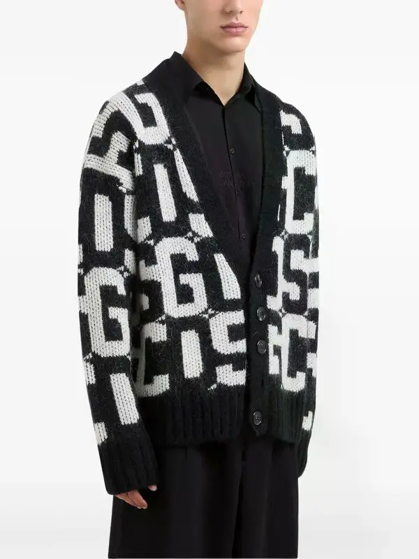 Gcds Monogram Intarsia Knit V-neck Cardigan