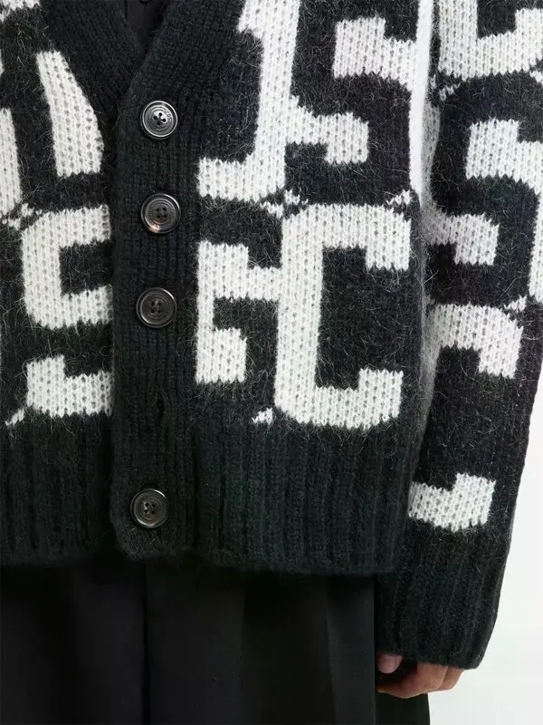 Gcds Monogram Intarsia Knit V-neck Cardigan