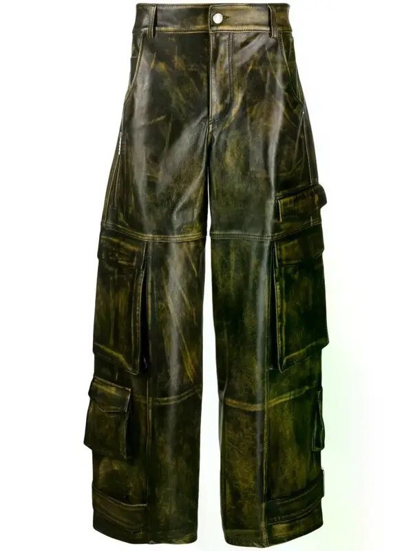 Gcds Rub-off Ultracargo Leather Trousers - Black