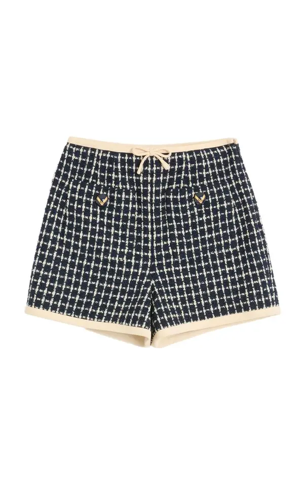 Valentino Garavani Checked Virgin Wool Blend Shorts - Navy