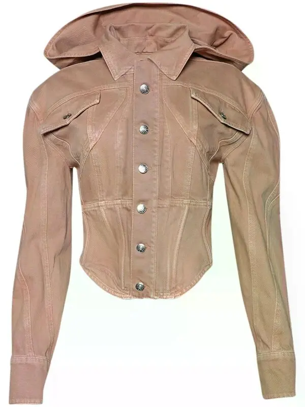 MUGLER Denim Corset Jacket With Hood - Brown