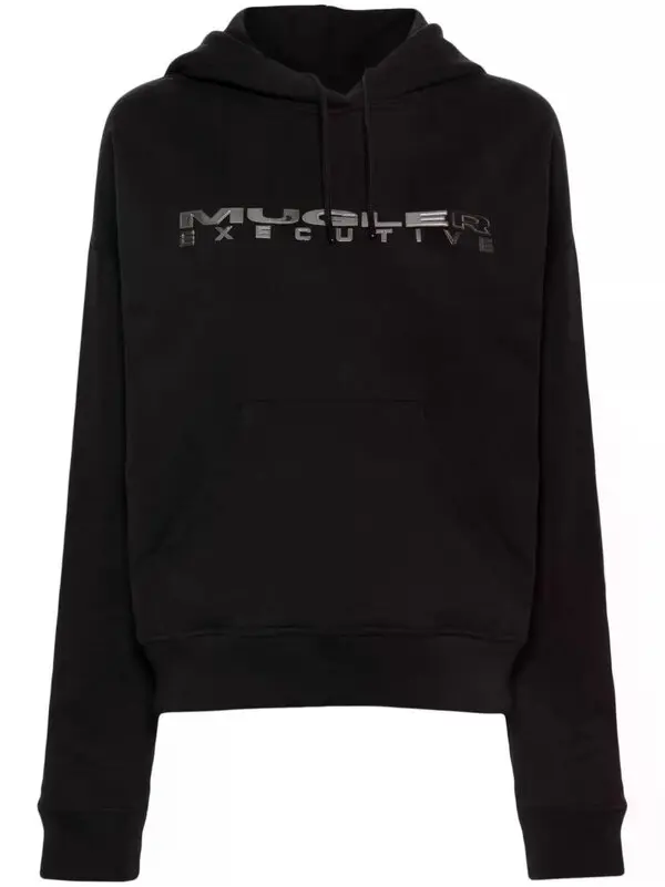 MUGLER Logo-lettering Jersey Hoodie - Black