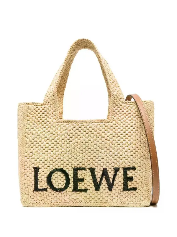 Loewe Logo-embroidered Raffia Tote Bag - Neutrals