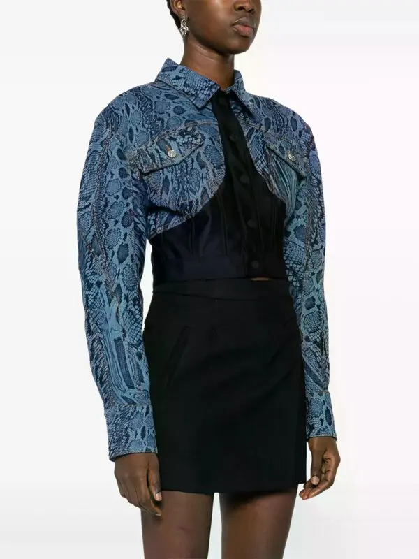 MUGLER Snake-print Panelled Denim Jacket