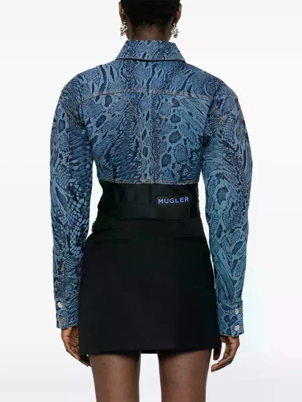 MUGLER Snake-print Panelled Denim Jacket