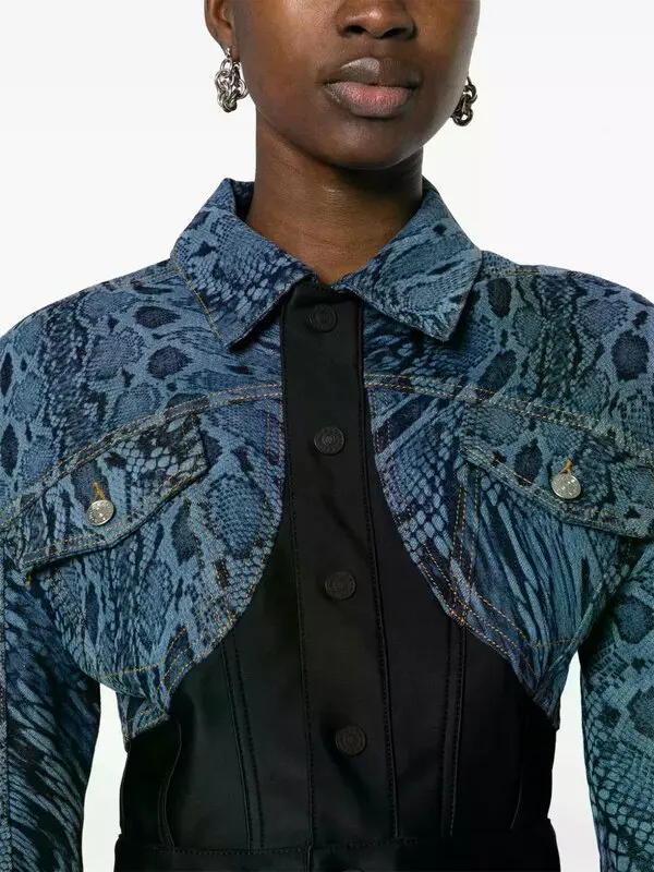 MUGLER Snake-print Panelled Denim Jacket