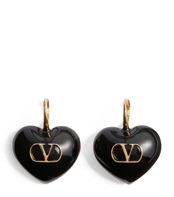 Valentino Garavani Enamel Heart Earrings - Black