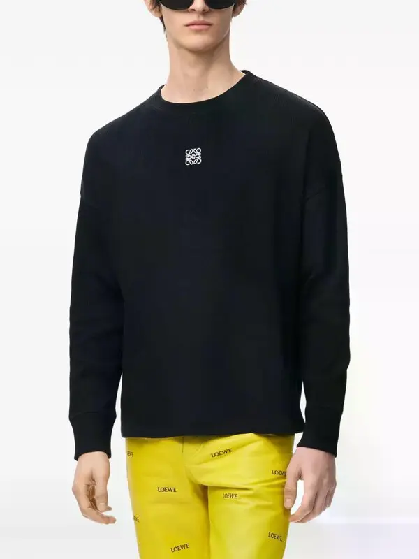 Loewe Ribbed Knit Cotton Crew Neck Long Sleeve Sweater