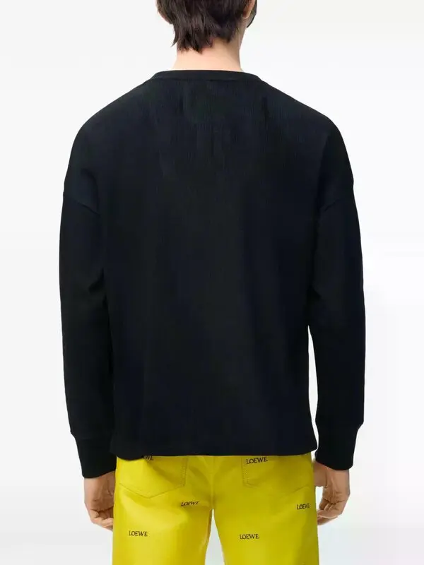 Loewe Ribbed Knit Cotton Crew Neck Long Sleeve Sweater