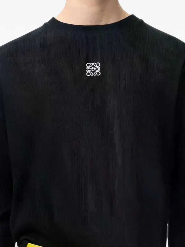 Loewe Ribbed Knit Cotton Crew Neck Long Sleeve Sweater
