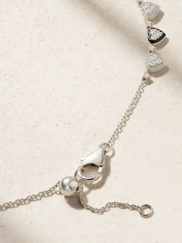 KAMYEN Heart 18-karat White Gold, Diamond, And Enamel Choker