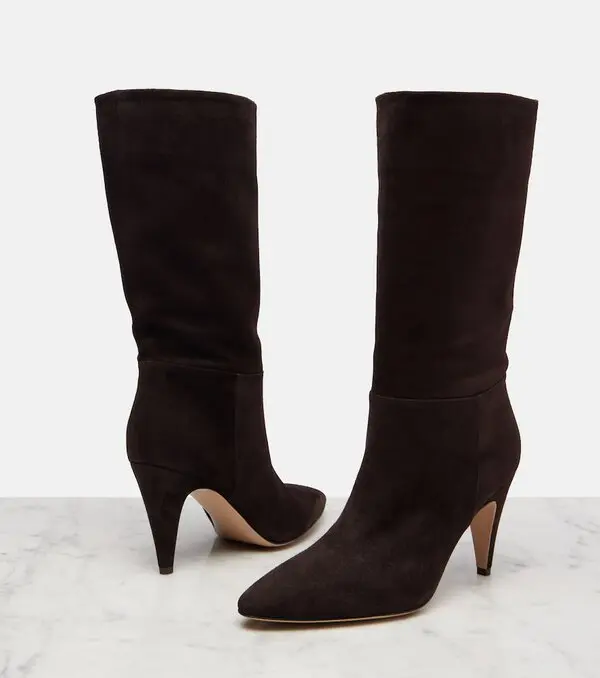GIANVITO ROSSI Elise Suede Pointed Toe Boots - Brown