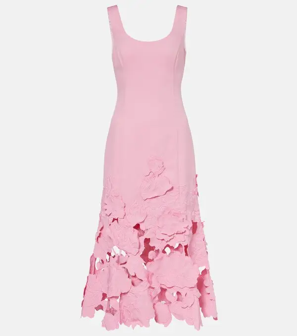 LEO LIN Emily Floral Appliqué Midi Dress