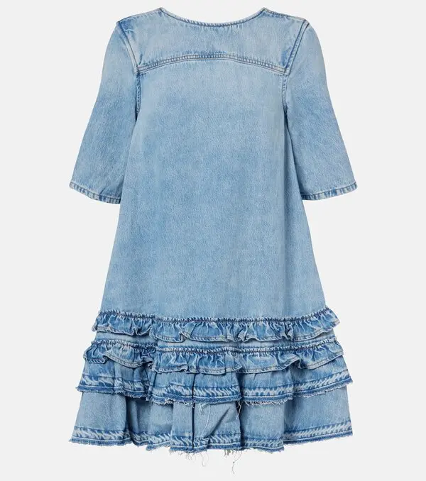 GANNI Ruffled Denim Mini Dress - Blue