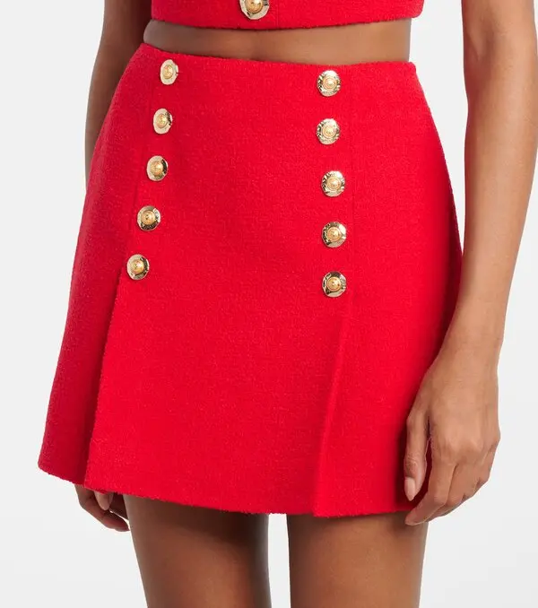 Balmain Pleated Wool-blend Miniskirt