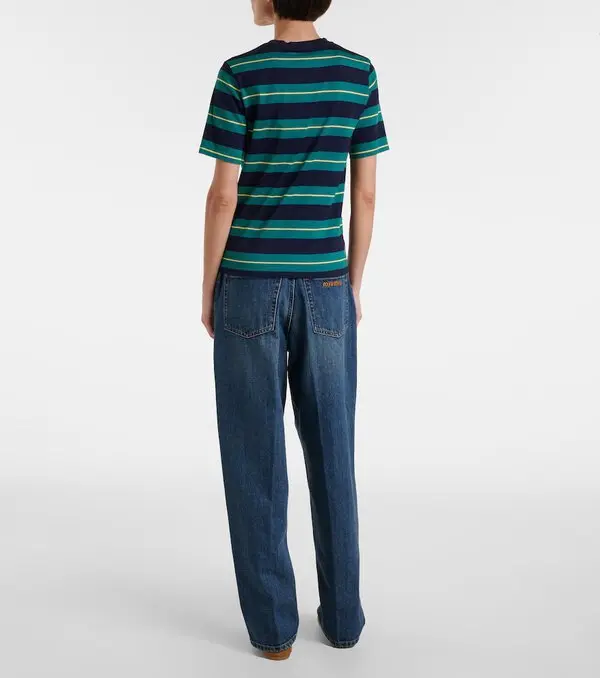 Miu Miu Logo Striped Cotton Jersey T-shirt