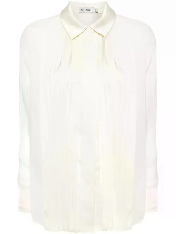 Simkhai Vinka Pleated Long-sleeve Shirt - Neutrals