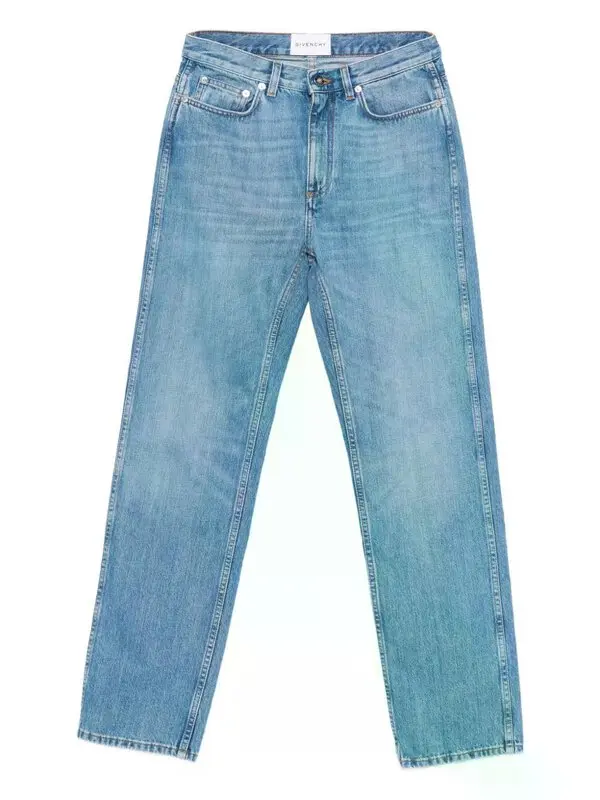 Givenchy Logo Patch Straight Leg Jeans - Blue
