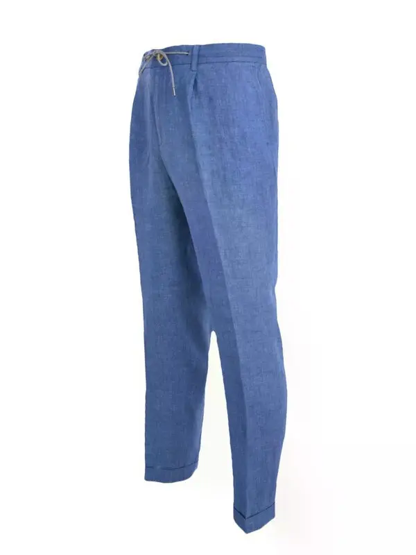 Luciano Barbera Pleated Linen Trousers - Blue