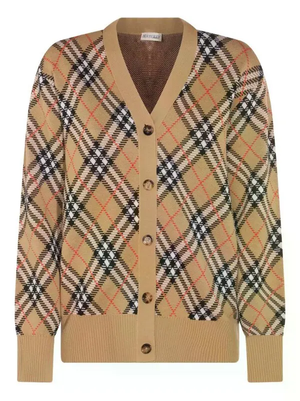 Burberry Checked V-neck Cardigan - Neutrals
