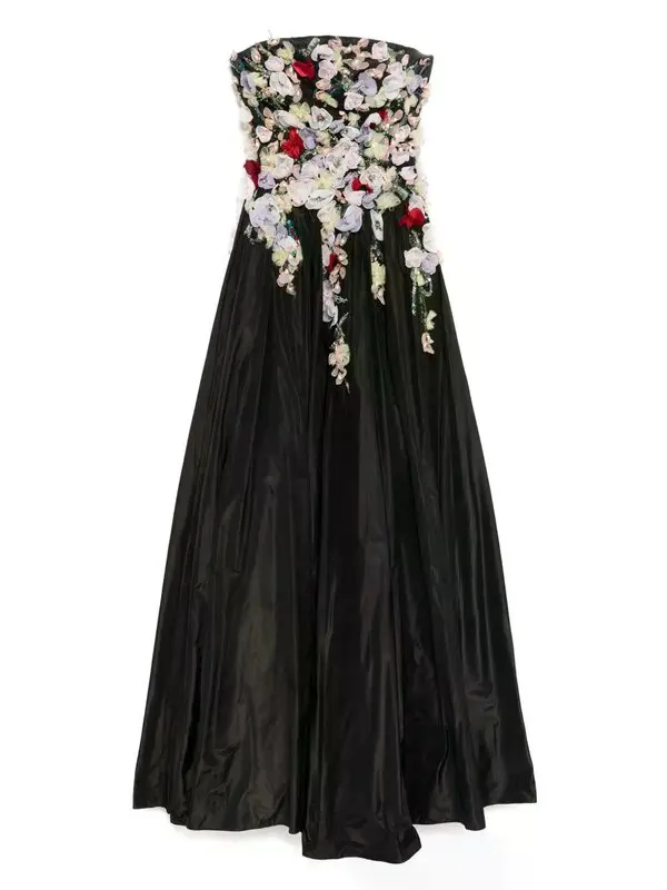 SAIID KOBEISY Embroidered Strapless Maxi Gown - Black