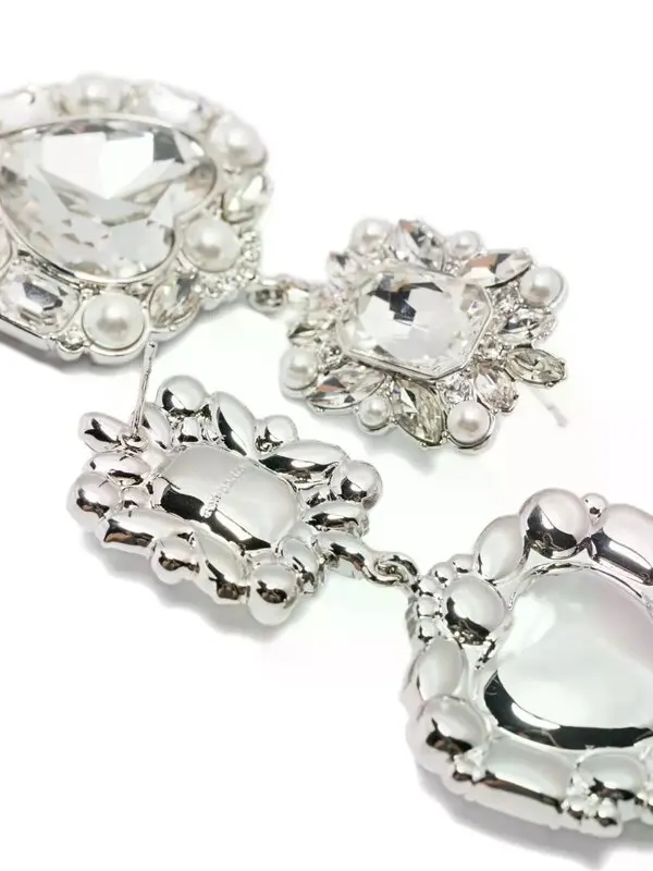 SELF-PORTRAIT Crystal And Pearl Embellished Heart Drop Earrings