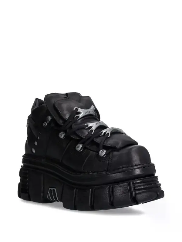 NEW ROCK Leather Studded Platform Lace-up Sneakers - Black