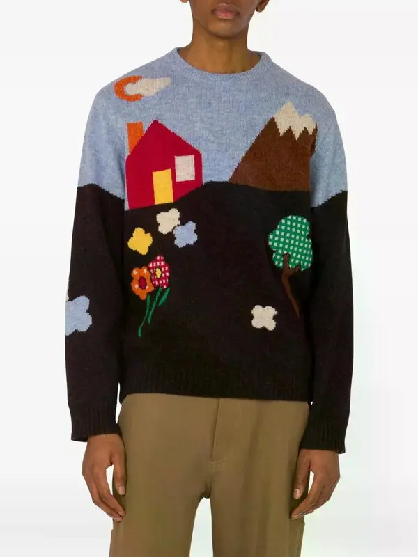 Moschino Intarsia-knit Jumper With Mountain And House Motif