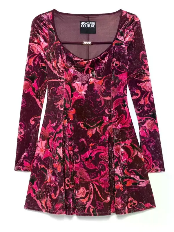Versace Floral-print Velvet Mini Dress