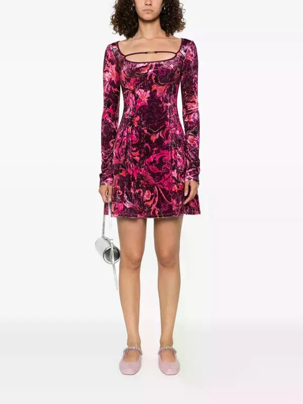 Versace Floral-print Velvet Mini Dress