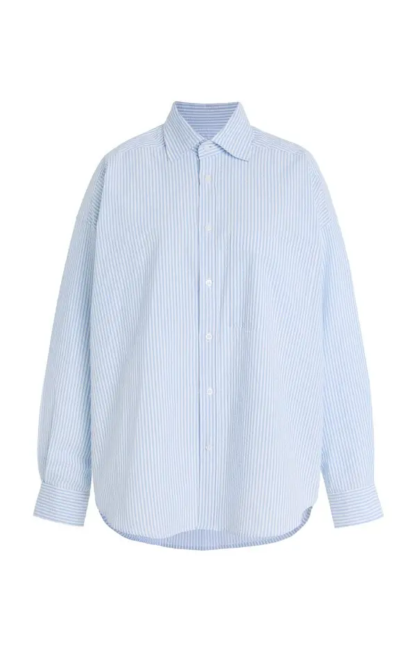 WITH NOTHING UNDERNEATH The Weekend Striped Cotton-seersucker Shirt - Blue