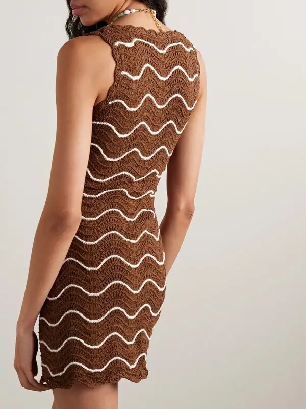 Cara Cara Orel Scalloped Striped Cotton Mini Dress - Brown