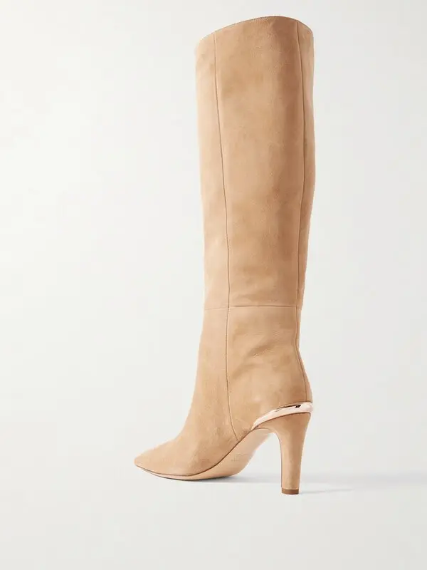 Gabriela Hearst Aura 85 Suede Knee High Boots With Gold Tone Hardware - Neutrals