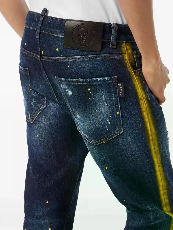 Philipp Plein Distressed Straight-leg Jeans With Side Stripe Detail