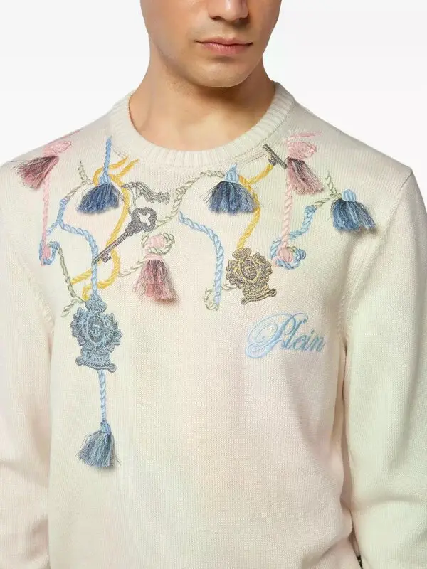 Philipp Plein Crew Neck Sweater With Tassel Detail