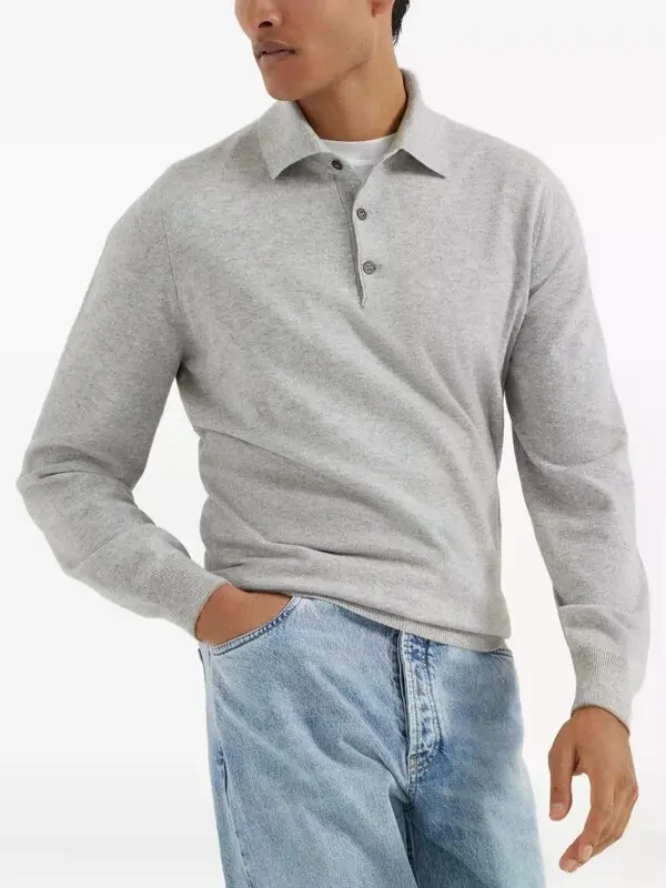 Brunello Cucinelli Long-sleeve Cashmere Polo Shirt - Grey