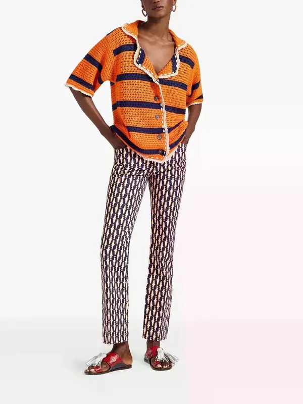 La DoubleJ Geometric Fish Motif Flare Jeans