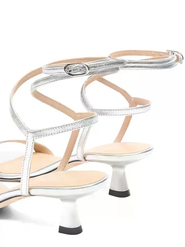 STUART WEITZMAN Leather Ankle Wrap Stiletto Heel Sandals - Silver