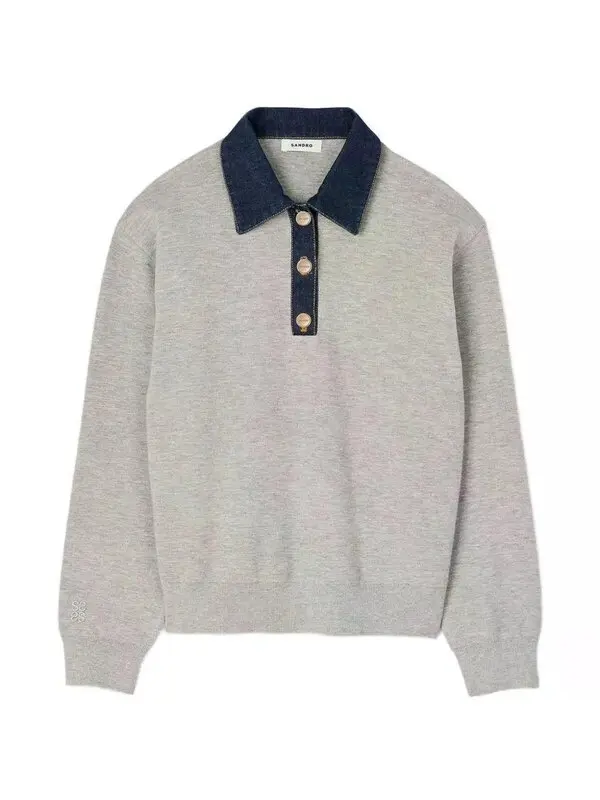 Sandro Contrast Denim Polo-collar Sweater