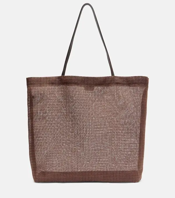 THE ROW Barn Leather-trimmed Mesh Tote Bag