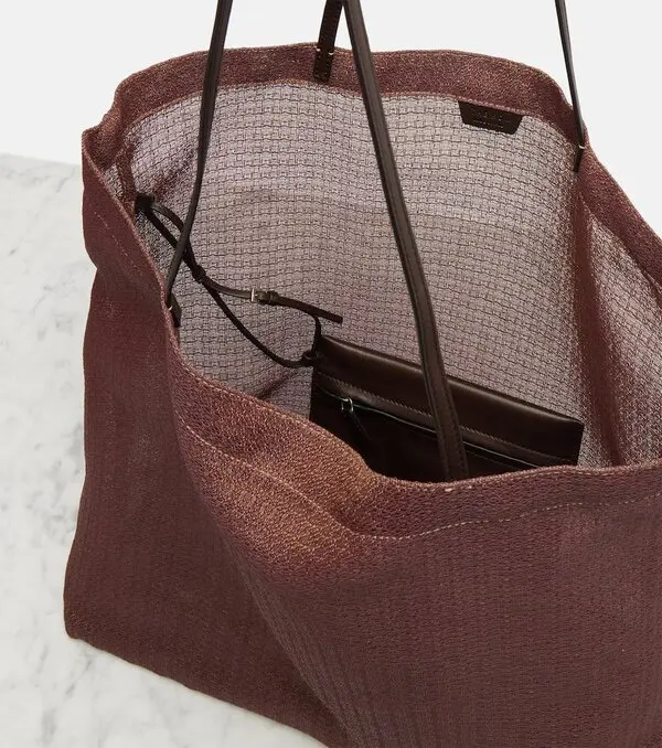 THE ROW Barn Leather-trimmed Mesh Tote Bag