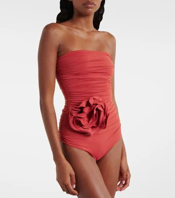 Magda Butrym Floral Appliqué Ruched Swimsuit