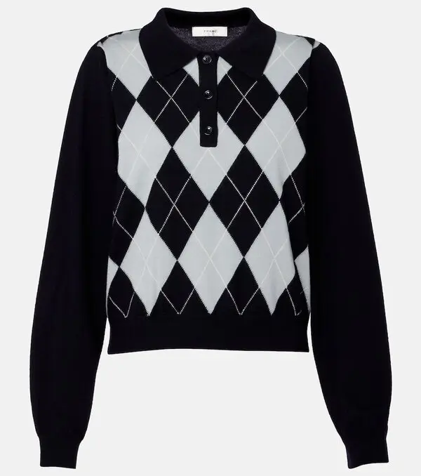 FRAME Argyle Wool-blend Polo Sweater - Multicoloured