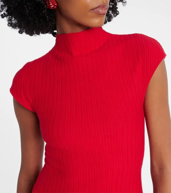 Magda Butrym Ribbed Cotton Mock Neck Mini Dress - Red