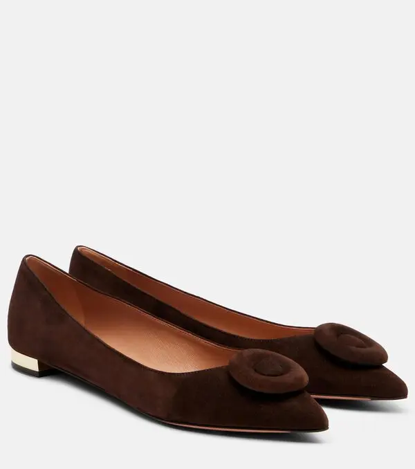 AQUAZZURA Hoop Suede Ballet Flats In Espresso