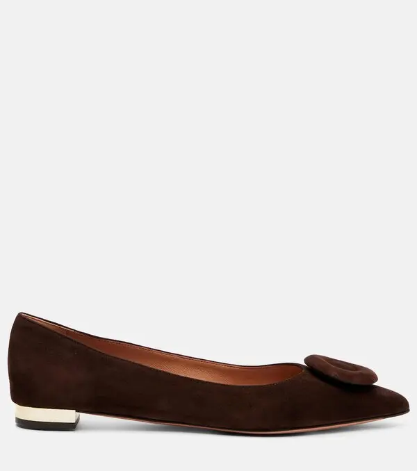 AQUAZZURA Hoop Suede Ballet Flats In Espresso