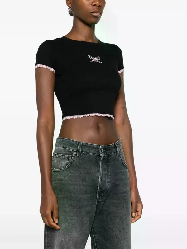 CHIARA FERRAGNI Ribbed Punk Logo Print Cropped Top