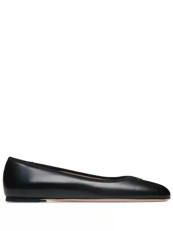Bally Leather Ballet Flats With Grosgrain Ribbon Trim - Black