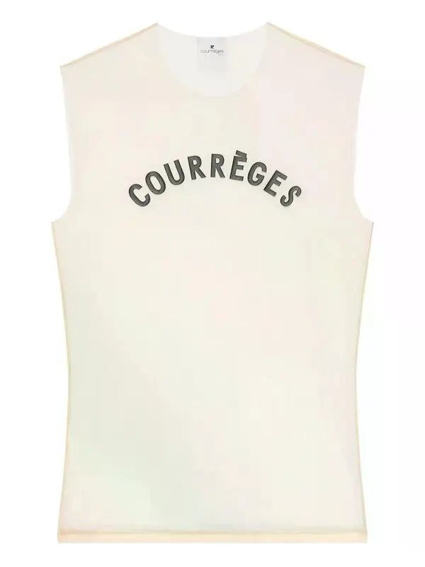 COURREGES Logo Print Sheer Sleeveless Top - Neutrals