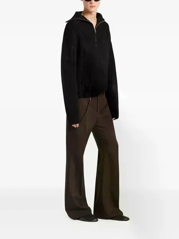 COURREGES Ribbed Knit Zip Neck Sweater
